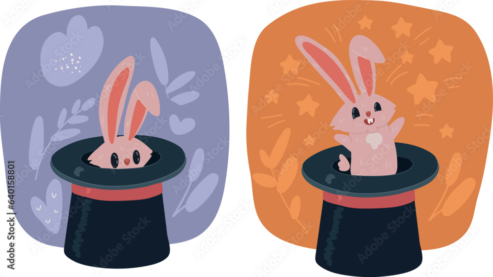 Vector illustration of Wizard conjure cylinder. Magic hat with bunny ...