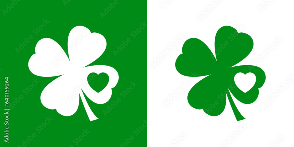 Vetor de Día de San Patricio. Logo con silueta de trébol de 4 hojas con ...