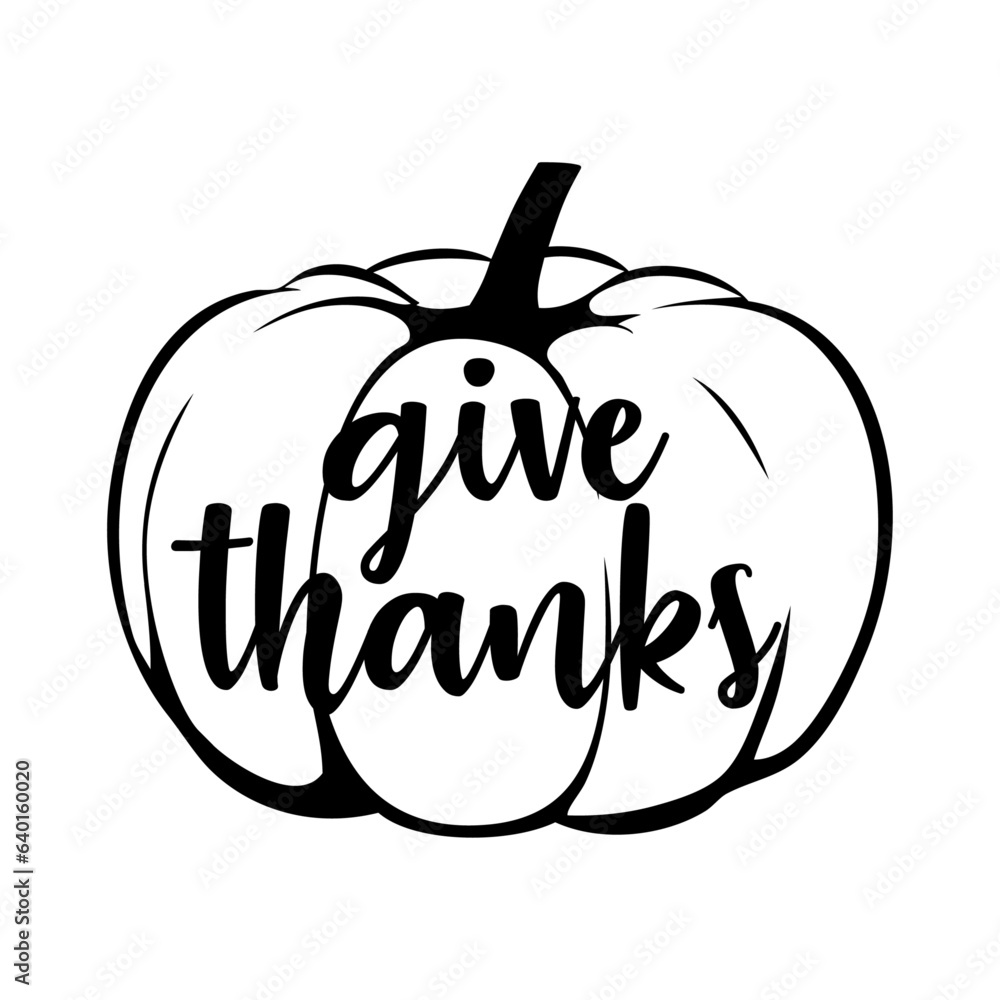 Logo con letras palabra give thanks con texto manuscrito en calabaza ...