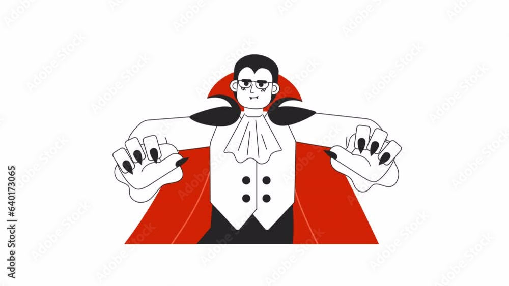 Classic Halloween vampire in scare pose bw 2D character animation ...