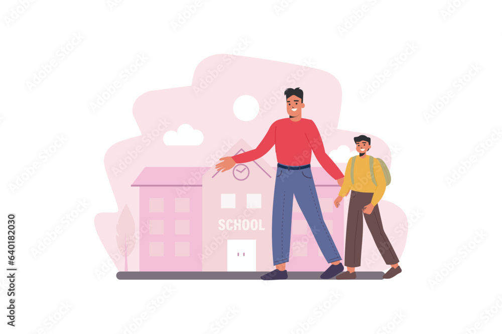 Back to school concept with people scene in the flat cartoon design ...