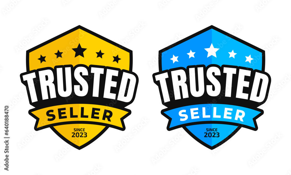 Trusted seller vector logo with shield and star isolated on white ...