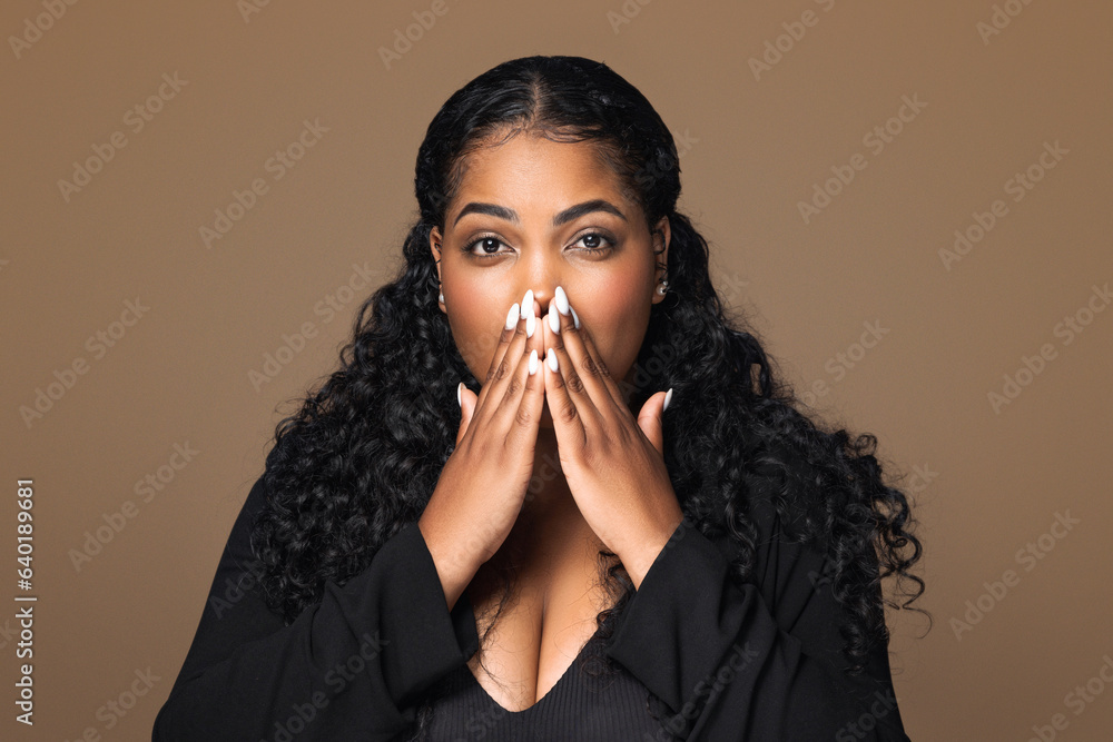 No way. Amazed shocked brazilian plus size woman covering her mouth ...