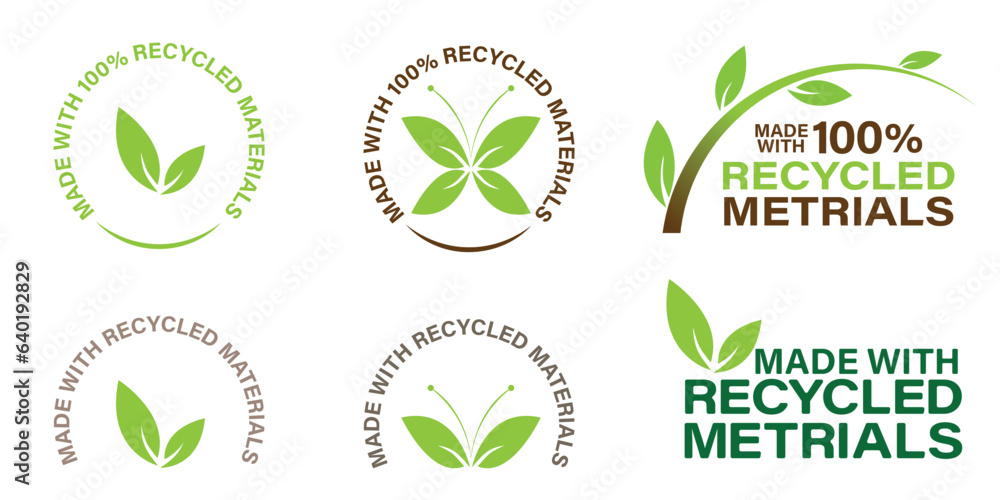 Set of Made with Recycled Materials, logo, icon, badge, sticker, symbol ...