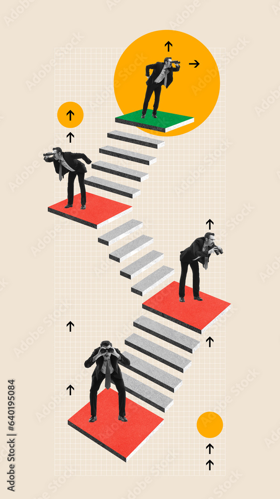 Businessman looking in binocular, searching for new professional ...