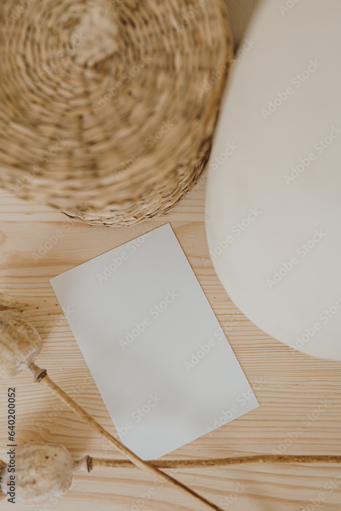 Card sheet with blank empty free copy space for mock up, rattan casket ...