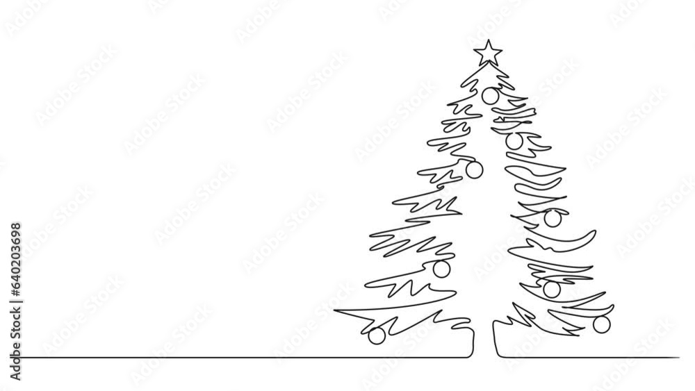 animated continuous single line drawing of christmas tree, line art ...