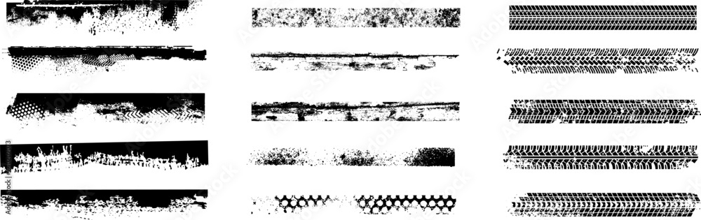 Black tire tracks and tyre prints pattern on white background. Drag ...