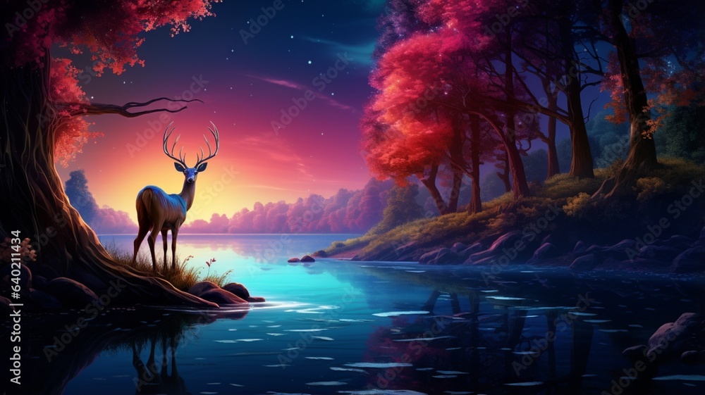 Beautiful deer magic color with glowing horns wallpaper image Ai ...