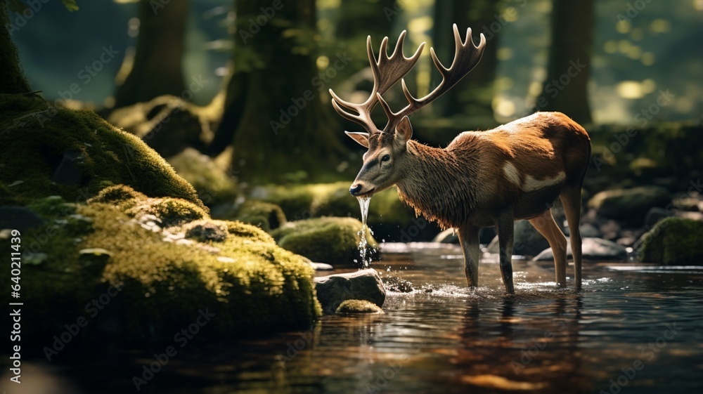 Beautiful deer drinking water animal forest wallpaper image Ai ...