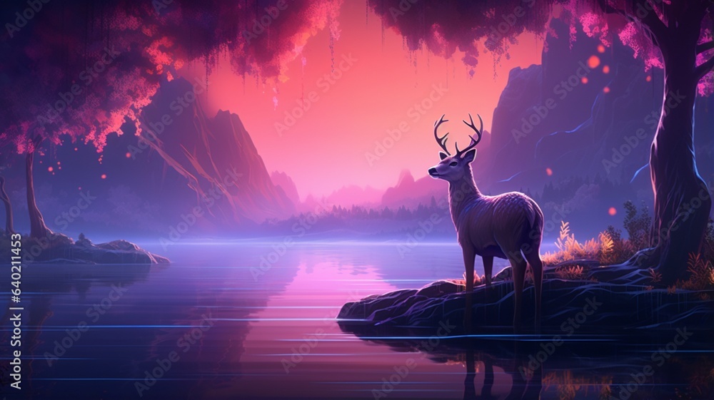 Beautiful deer magic color with glowing horns wallpaper image Ai ...