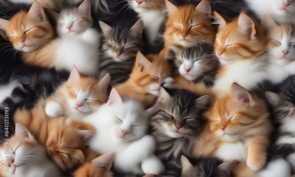 A pile of different type cute fluffy kittens sleeping together Stock ...