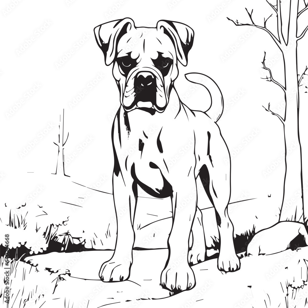 boxer dog coloring page for kids Stock Vector | Adobe Stock
