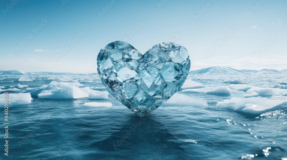 Generative AI, heart shaped ice figure or iceberg, north pole ...