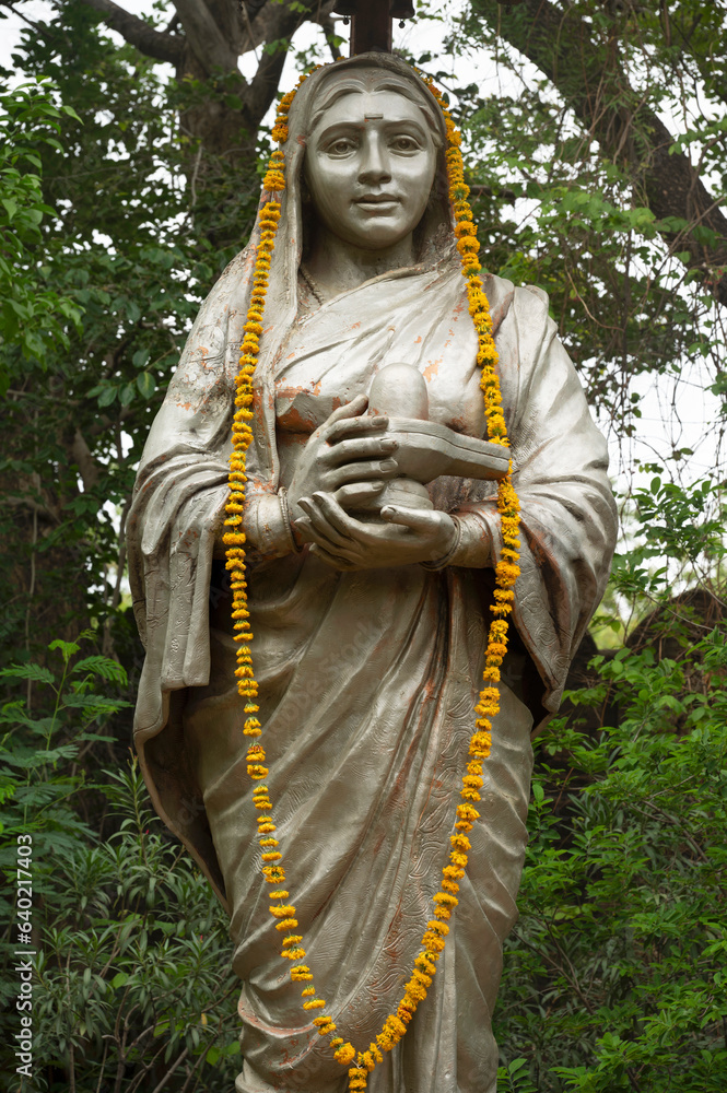 Statue of Devi Ahilyabai Holkar, situated in Ahilya Devi Fort complex ...