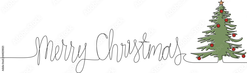continuous single line drawing of word MERRY CHRISTMAS and christmas ...