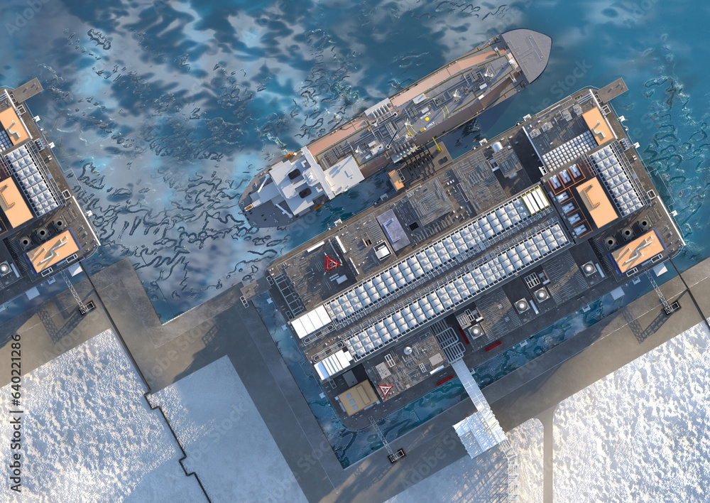 LNG plant based on gravity type with a gas carrier. The Arctic LNG-2 ...