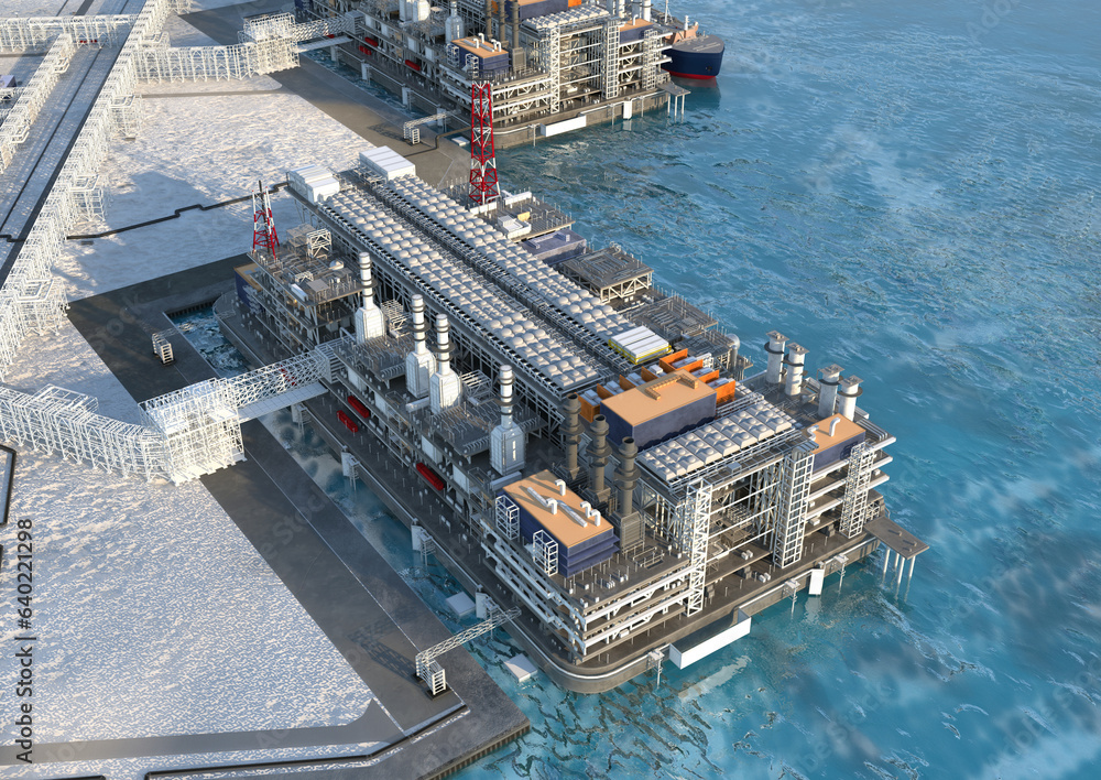 LNG plant based on gravity type with a gas carrier. The Arctic LNG-2 ...