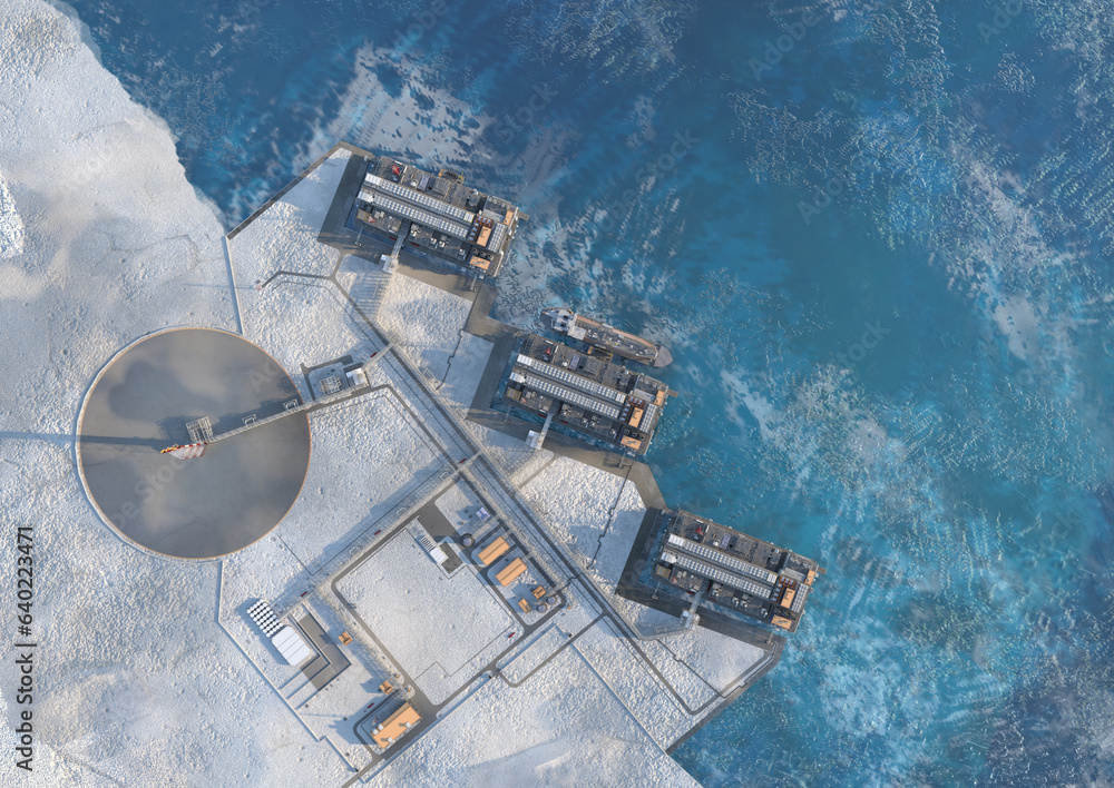 LNG plant based on gravity type with a gas carrier. The Arctic LNG-2 ...