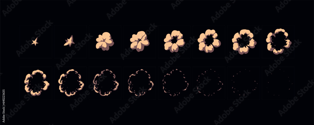 Dust explosion 2d cartoon animation. Smoke animated sprite sheet. fire ...