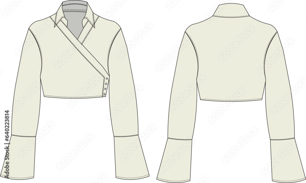 collared vuttoned v neck long sleeve cropped crop Blouse top shirt ...