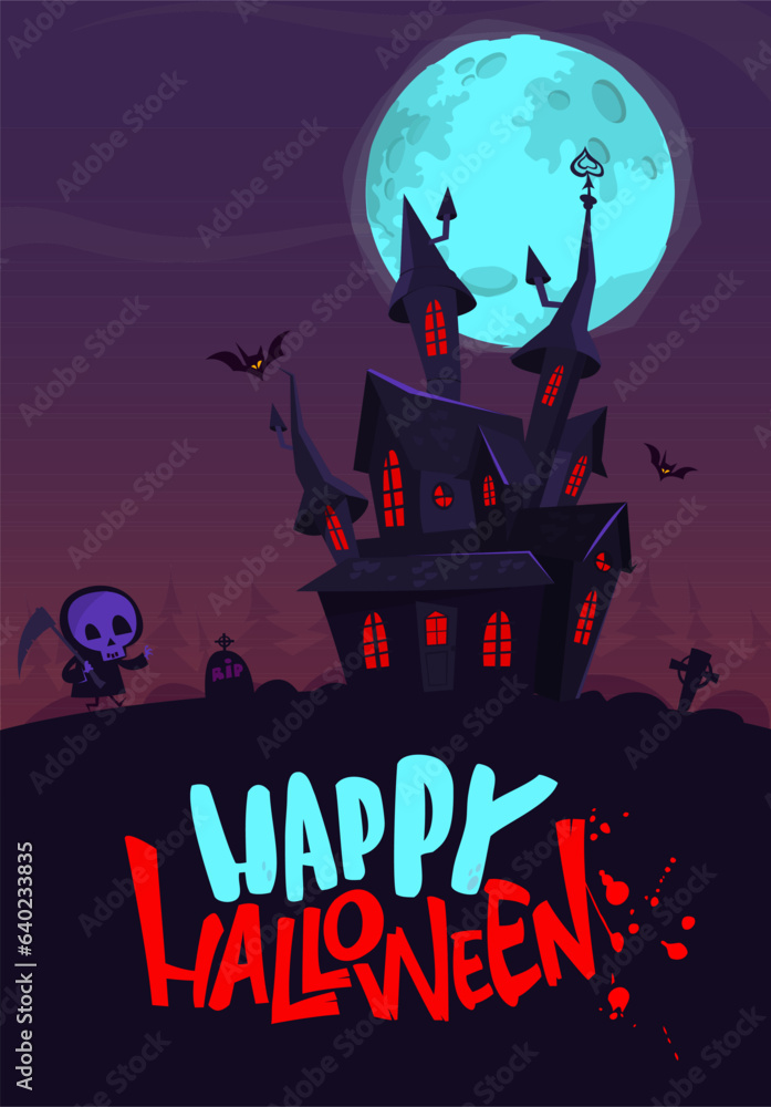 Halloween haunted house cartoon illustration. Vector horror scary ...