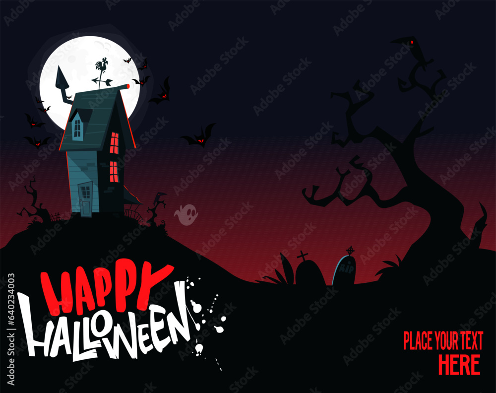 Halloween haunted house cartoon illustration. Vector horror scary ...