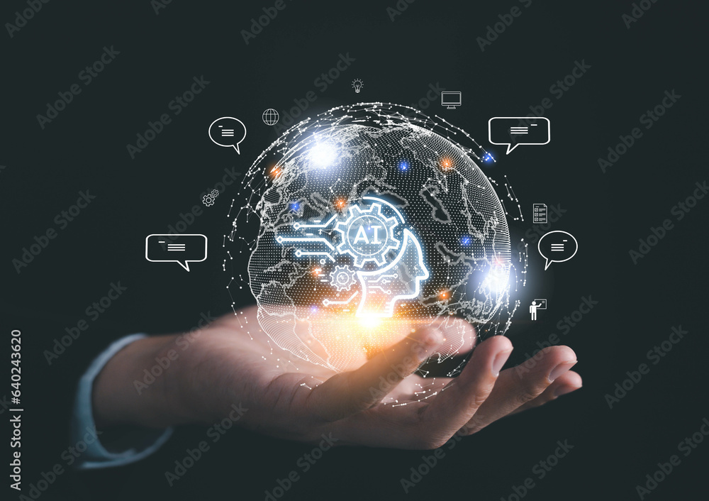 Chatbot chat AI concept, artificial intelligence Businessman using AI smart robot technology ...