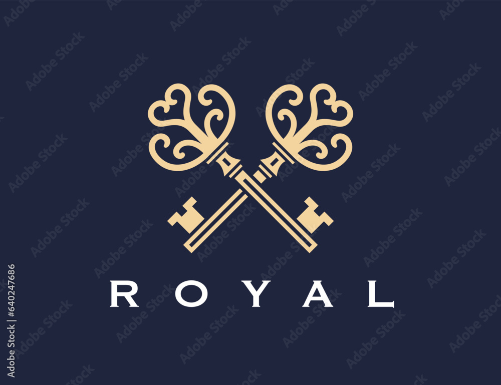 Crossed vintage keys icon. Luxury real estate agency logo mark design ...