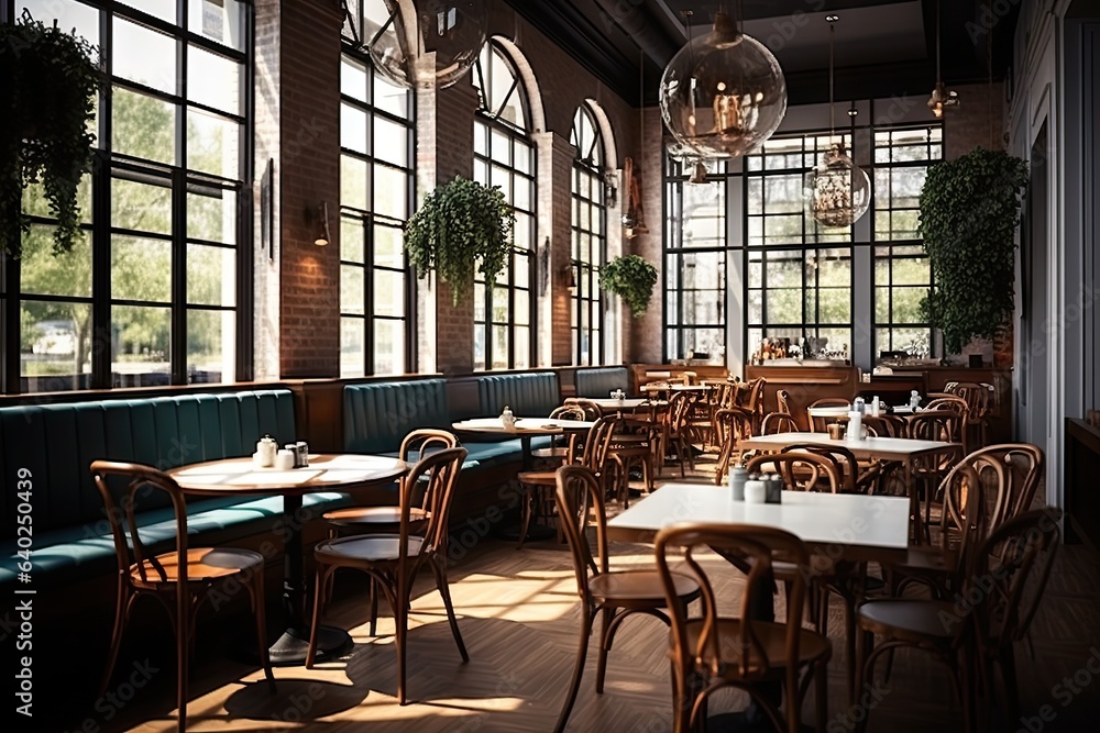 Contemporary design in trendy bistro. Comfort meets style. Interior of ...