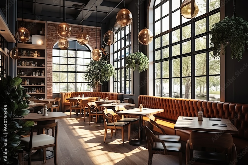 Contemporary design in trendy bistro. Comfort meets style. Interior of ...