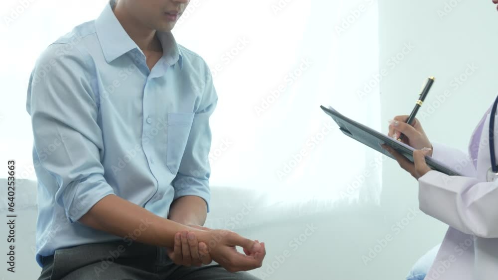 4k slow motion of female doctor specialist and male patient Office ...