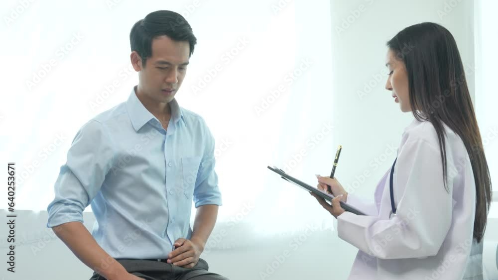 4k slow motion of female doctor specialist and male patient Office ...