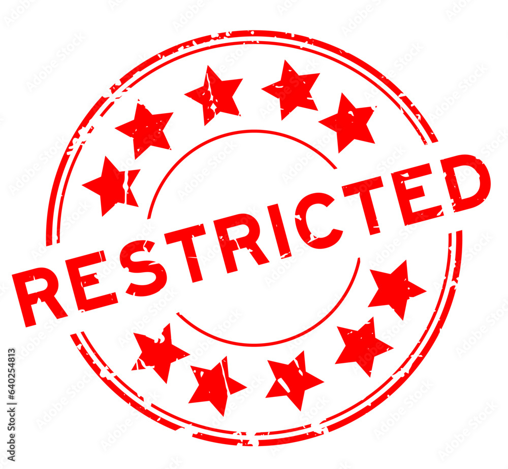 Grunge red restricted word with star icon round rubber seal stamp on ...