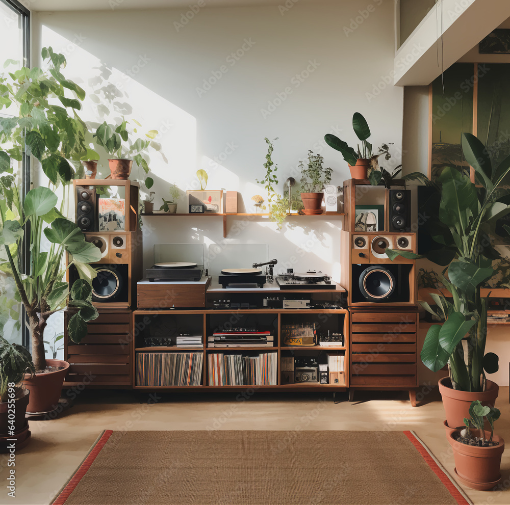 record room, stereo console, speakers, dieter rams, whit big ...