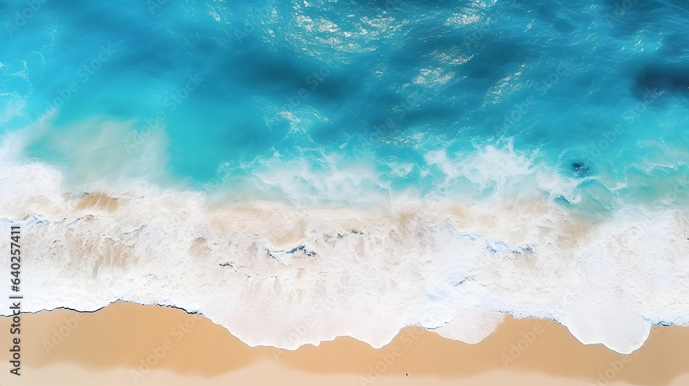 Overhead photo of crashing waves on the shoreline beach. Tropical beach ...