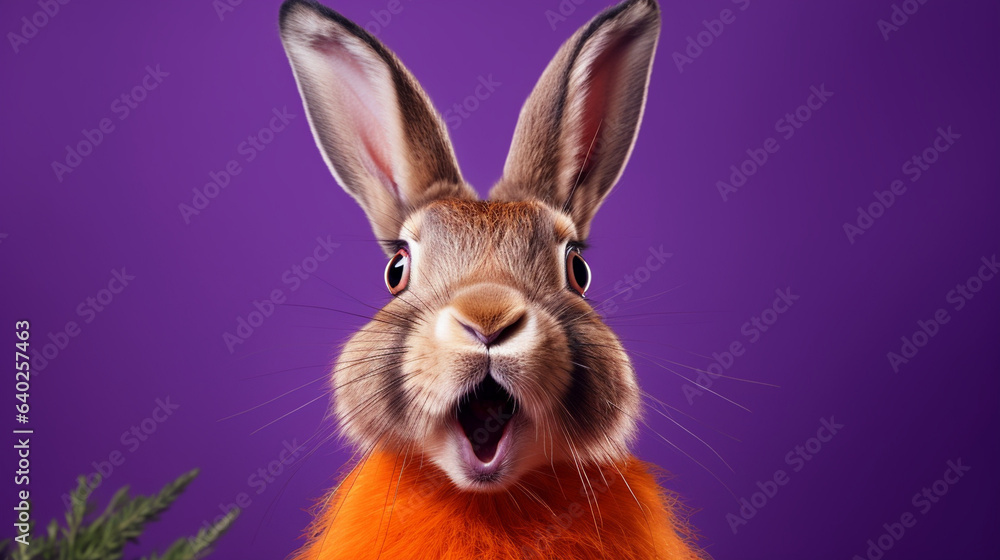surprised rabbit, generative ai. rabbit on a purple background ...