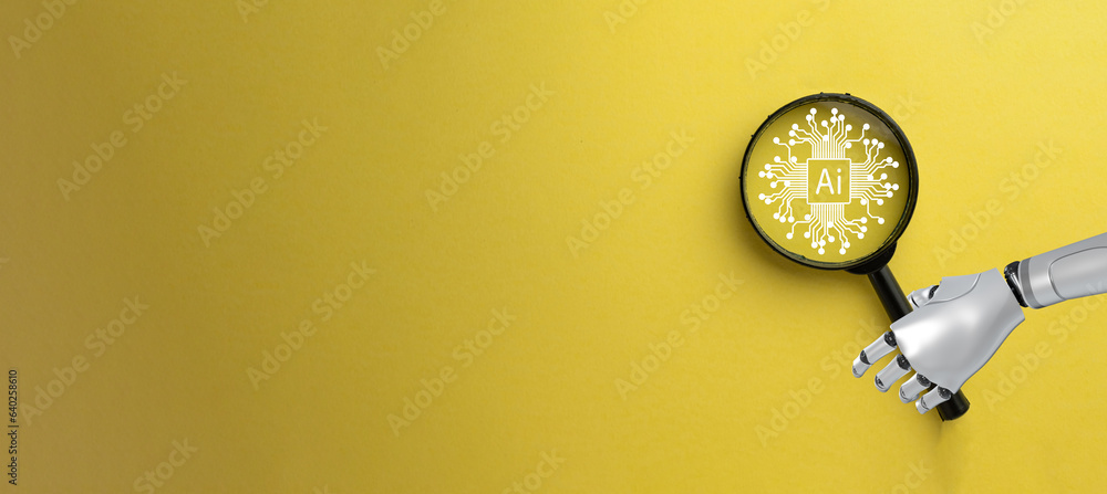 Ai(Artificial Intelligence),Robot idea.,Robot hand holding Magnifying ...