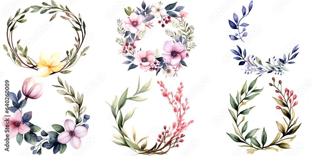 Beautiful wedding wreath with Holy grail flowers watercolor elements ...