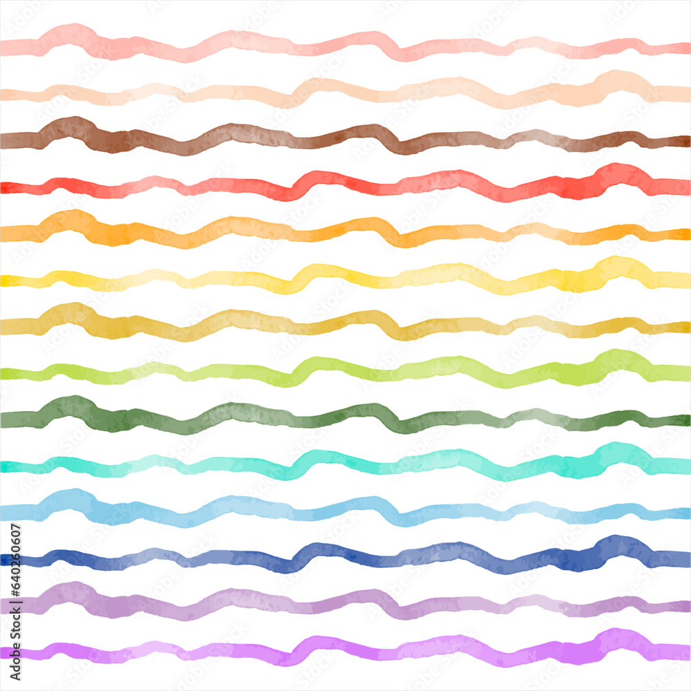 Colorful, rainbow vector watercolor wavy stripes, lines, waves set ...