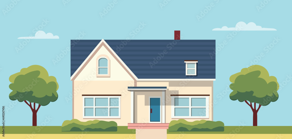 Exterior of the residential house, front view. Modern house on a street ...