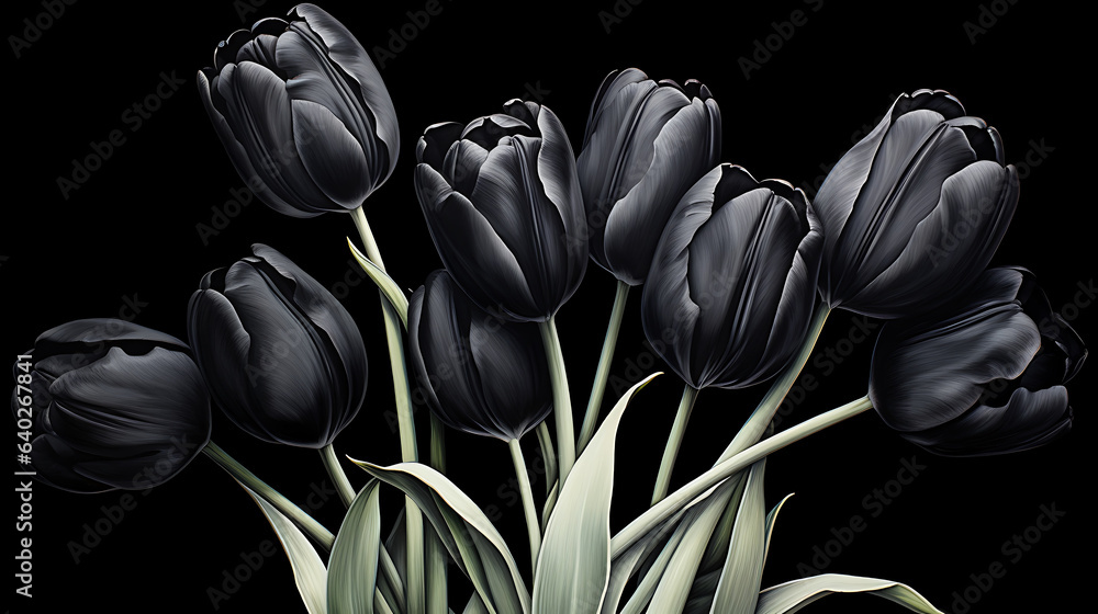Black tulip flower isolated on black background. Black color tulip ...