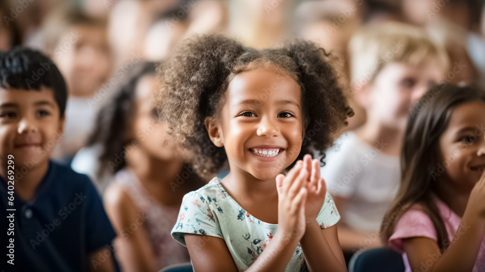 Shot of a young african american girl clapping her hands in class ...