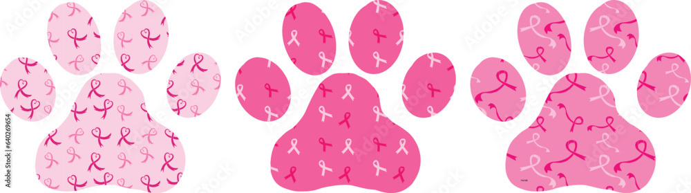 Dog paw Paw Print supports Breast cancer with pink ribbon pattern ...