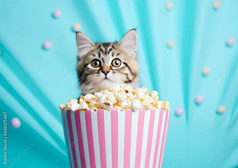 Adorable little kitten with beautiful pleading eyes posing with a box ...