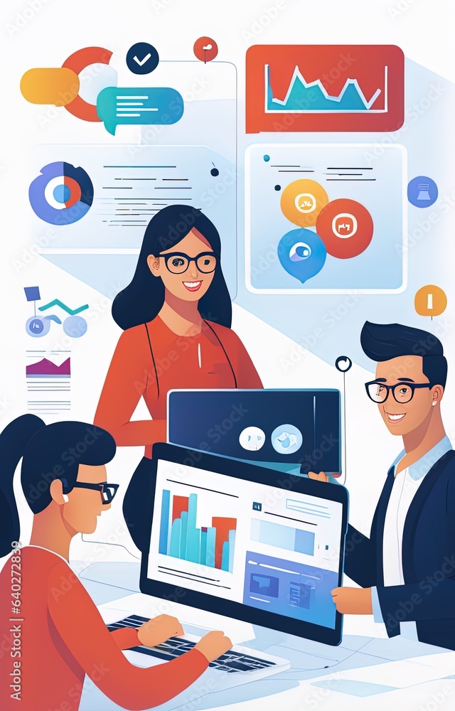 Digital marketing strategy team,Content manager, Flat cartoon character ...