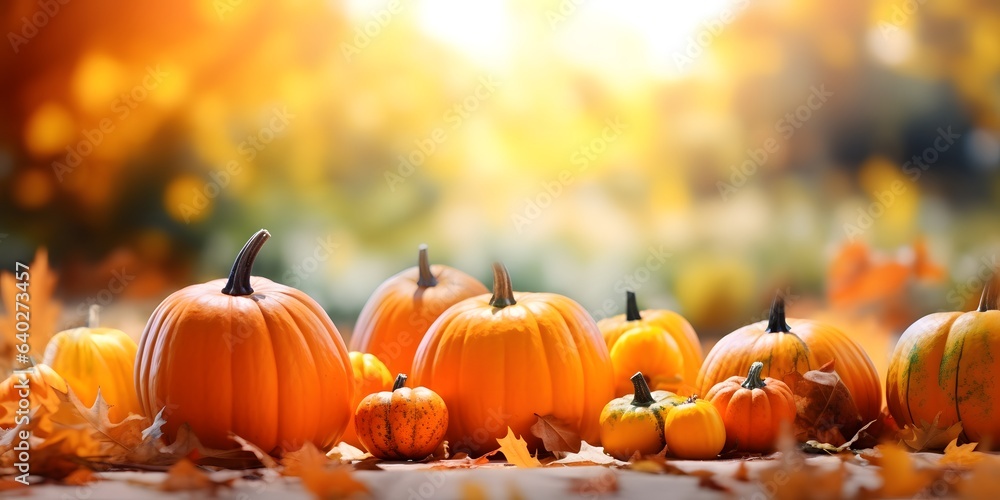 Defocused colorful bright autumn ultra wide panoramic background with ...