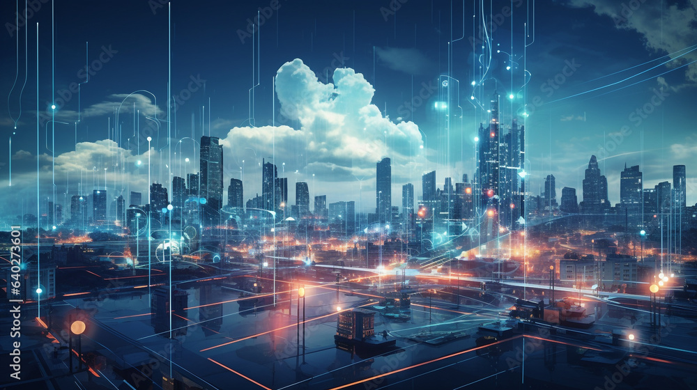Smart City IoT Landscape with AI-Enabled Holograms Stock Illustration ...