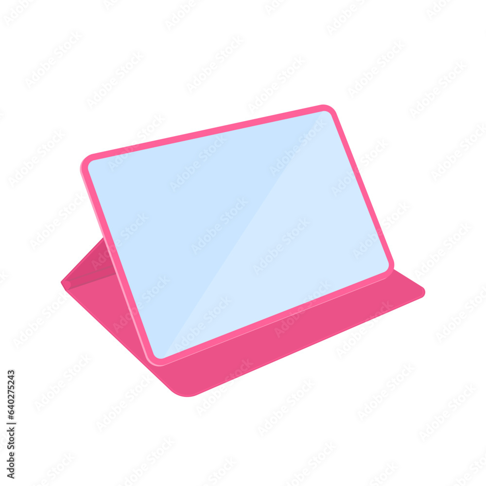 Cute pink tablet computer isolated on white background. Home workplace ...