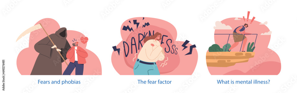 Vetor de Isolated Elements with Human Fears Scenes. Male and Female ... Vetor de Isolated Elements with Human Fears Scenes. Male and Female ...